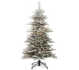 PULEO INTERNATIONAL Puleo Pre-lit 4.5' Slim Flocked Aspen Fir Chris Tmas Tree - One-color