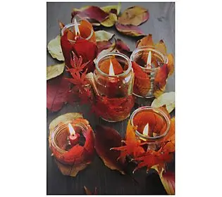 NORTHLIGHT Autumn Leaves & Flickering Candles C Anvas Wall Art - One-color
