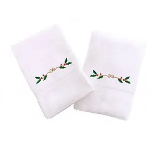 LINUM HOME TEXTILES Embroidered Hand Towels Wit H Holly Border - One-color