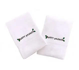 LINUM HOME TEXTILES Embroidered Hand Towels Wit H Happy Holiday - One-color