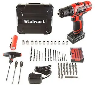 STALWART 20v Lithium Ion Cordless Drill & 62-pc Accessory Kit - One-color
