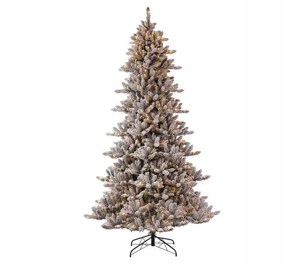 GLITZHOME Pre Lit Snow Flocked Fir Artificial T Ree W/650 Ligh - One-color
