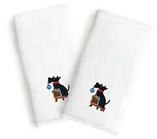 LINUM HOME TEXTILES Linum Home Embroidered Luxury Hand Towels Chr Stmas Dog S/2 - One-color