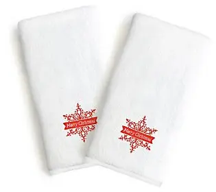 LINUM HOME TEXTILES Linum Home Embroidered Luxury Hand Towels Merry Christmas S/2 - One-color