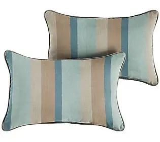 WILLOW SHORE Set Of 2 Indoor/outdoor Sunbrella Blue Stripe L Umbar Pillows - One-color