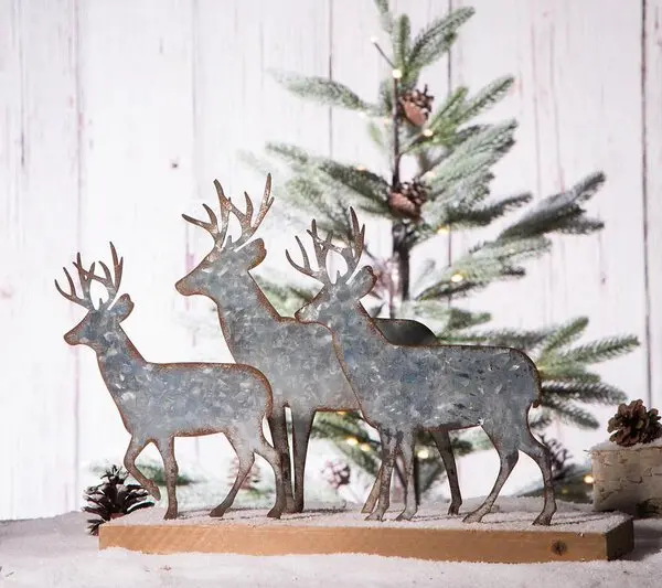 GLITZHOME Galvanized Reindeer Christmas Holiday Table Decor