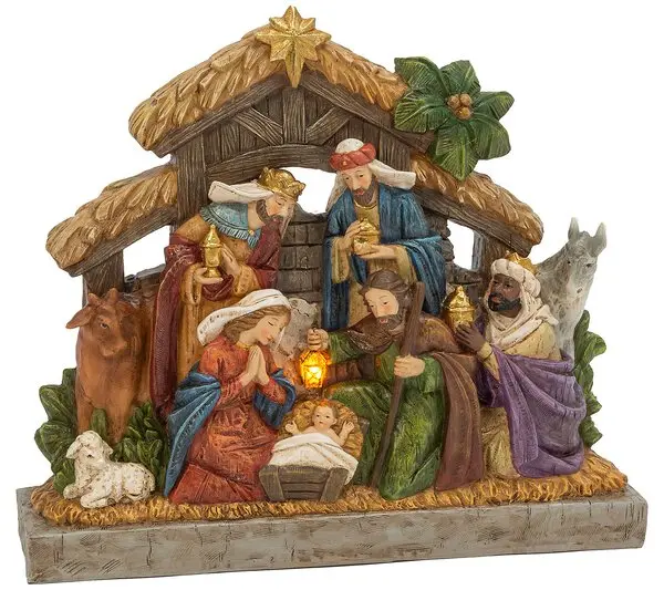 GERSON INTERNATIONAL 17.7'l Lighted Nativity Stable W/ Figurines Erson Co - One-color