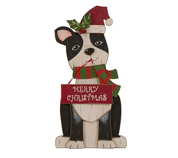 GLITZHOME Merry Christmas Wooden Puppy Dog Pet Iday Sign - One-color