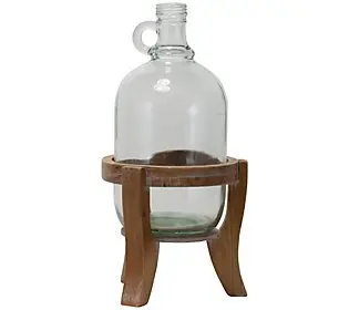 FORESIDE HOME & GARDEN Glass Growler Vase W/natural Wood Stand - One-color