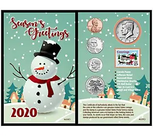 AMERICAN COIN TREASURES Snowman 2020 Coin Christmas Card - One-color