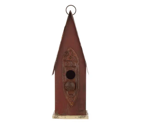 GLITZHOME Rustic Farmhouse Red Church House Woo D Birdhouse - One-color