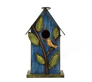 GLITZHOME Early Americana Wood Birdhouse With B Ranches - One-color