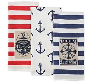DESIGN IMPORTS Set Of 3 Maritime Embellished Ki Tchen Towel Set - One-color