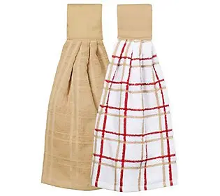 RITZ Set Of Two Solid And Checkered Tie Kitchen Towels - One-color