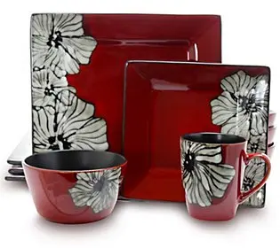 ELAMA Winter Bloom 16-piece Square Stoneware Di Nnerware Set - One-color