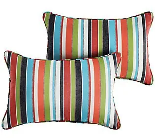 WILLOW SHORE Set Of 2 Indoor/outdoor Sunbrella Multi Stripe Lumbar Pillows - One-color