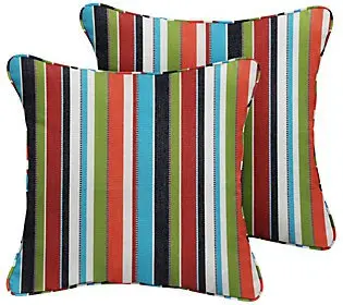 WILLOW SHORE Set Of 2 Indoor/outdoor Sunbrella Multi Stripe Square Pillows - One-color