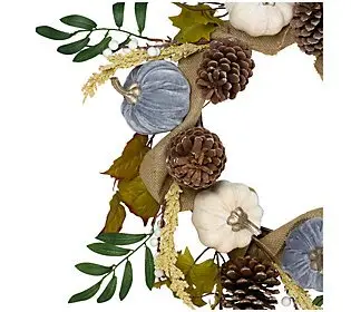 NORTHLIGHT Pumpkins Foliage Grapevine Thanksgiv Ing Wreath 24