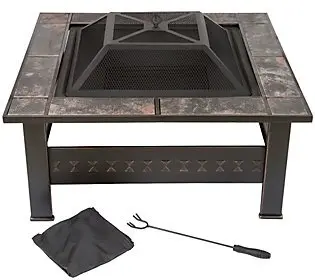PURE GARDEN 32' Square Tile Fire Pit With Cover - One-color
