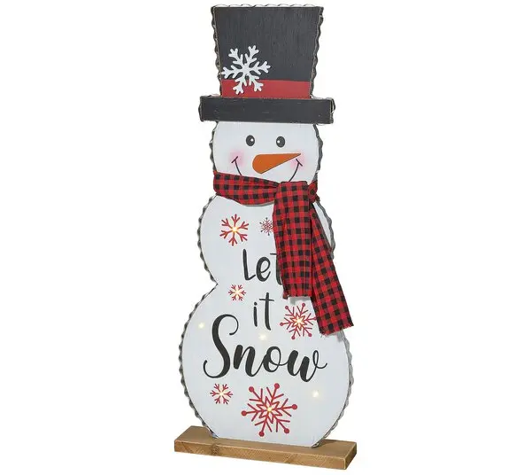 GLITZHOME 36' Wooden Christmas Snowman Porch De Or With Light - One-color