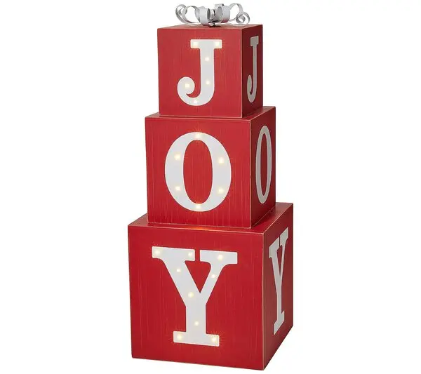 GLITZHOME 32'h Joy Stackable Nesting Christmas Oxes - One-color