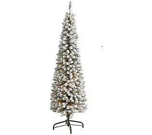 NEARLY NATURAL 6' Lit Flocked Pencil Christmas Tree Nearly Tural - One-color