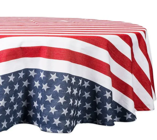 DESIGN IMPORTS Stars & Stripes Flag Tablecloth Round - One-color