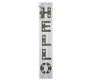 YOUNG'S INC. Young's Wood Artificial Plant Hello Door Leaner /wall Sign - One-color