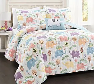 LUSH DECOR Hygge Elephant Quilt 4pc Set Full/qu En - One-color
