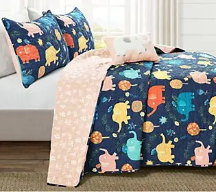LUSH DECOR Hygge Elephant Quilt 4pc Set Full/qu En