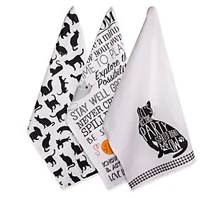 DESIGN IMPORTS Set Of 3 Cat's Meow Printed Kitc Hen Towels - One-color