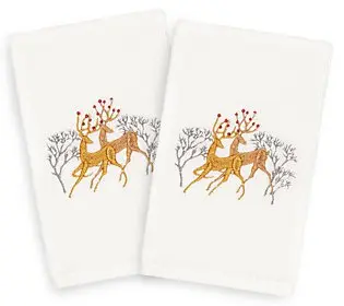LINUM HOME TEXTILES Christmas Deer Pair 2-piec Hand Towels - One-color