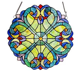 RIVER OF GOODS 12'h Baroque Stained Glass Windo W Panel - One-color