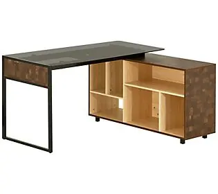 TECHNI MOBILI Oak L-shape Corner Desk With Mult Ple Storage - One-color