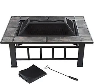 PURE GARDEN 37' Rectangular Tile Fire Pit W/ Co Ver - One-color