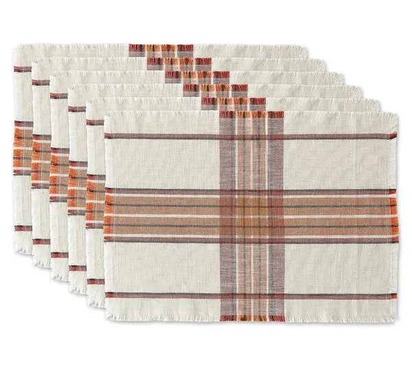 DESIGN IMPORTS Set Of 6 Pumpkin Spice Plaid Pla Cemats - One-color
