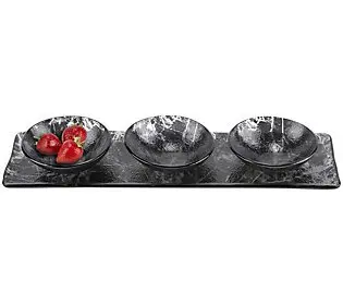 BADASH CRYSTAL Crystal Hostess 4 Pc Set In Black Marble Glass Decor - One-color