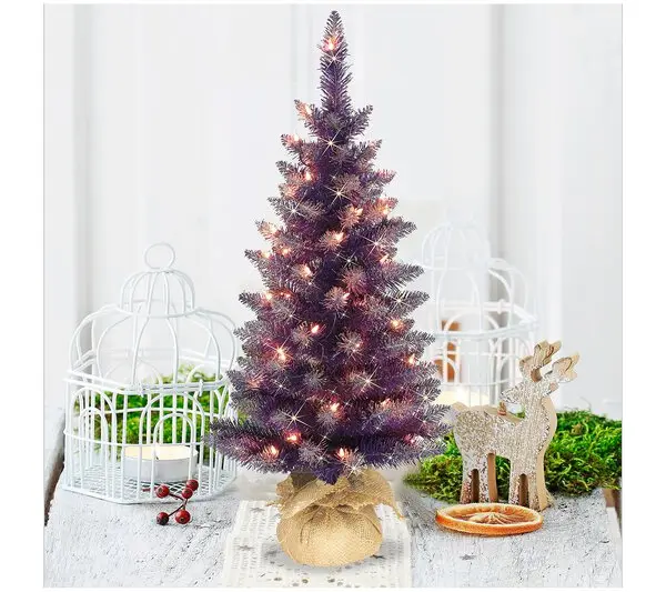 PULEO INTERNATIONAL 3' Prelit Purple Artificial Christmas Tree