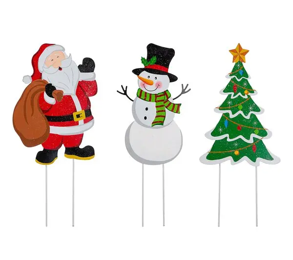 GLITZHOME Santa Snowman Christmas Tree Yard Sta E Trio S/3 - One-color