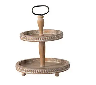 BARBARA KING 2-tiered Wooden Dolloped Serving T Ray - One-color