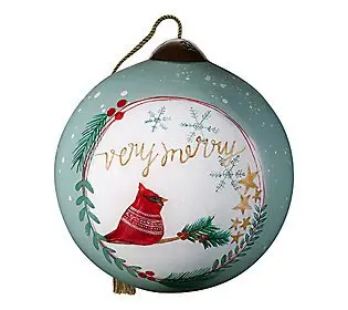 NE'QWA Cardinal With Merry Message Ornament - One-color