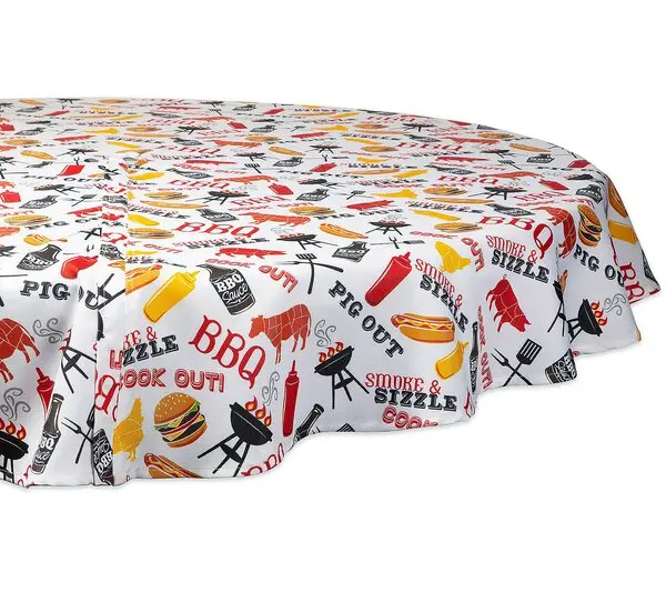 DESIGN IMPORTS Bbq Fun Print Outdoor Tablecloth 60' Round - One-color