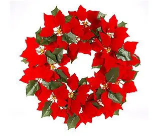 GERSON INTERNATIONAL 24 Battery Operated Lighted Poinsettia Wreathby Gerson Co - One-color