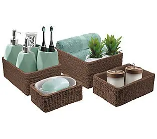 SORBUS Stackable Woven Baskets Set Of 4 - One-color