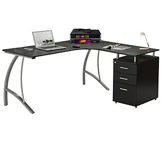 TECHNI MOBILI L-shaped Computer Desk W/ File Ca Binet