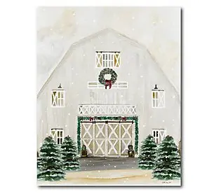 COURTSIDE MARKET Snowy Christmas Barn 16x20 Can Vas Wall Art - One-color