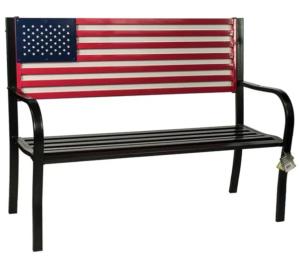 BACKYARD EXPRESSIONS Metal American Flag Garden Bench - One-color