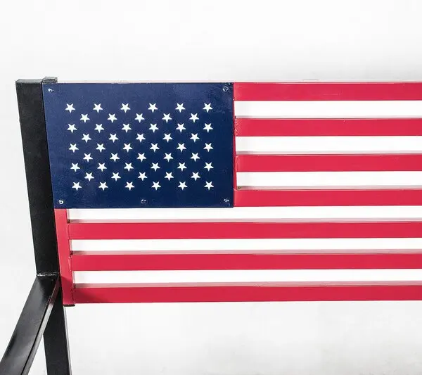 BACKYARD EXPRESSIONS Metal American Flag Garden Bench