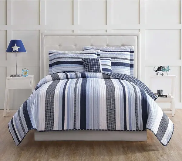 MY WORLD Mason Stripe Full Quilt Set - One-color