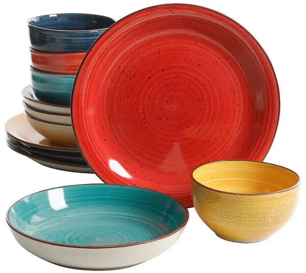 Gibson Color Speckle 12 Piece Double Bowl Dinnerware Set - One-color